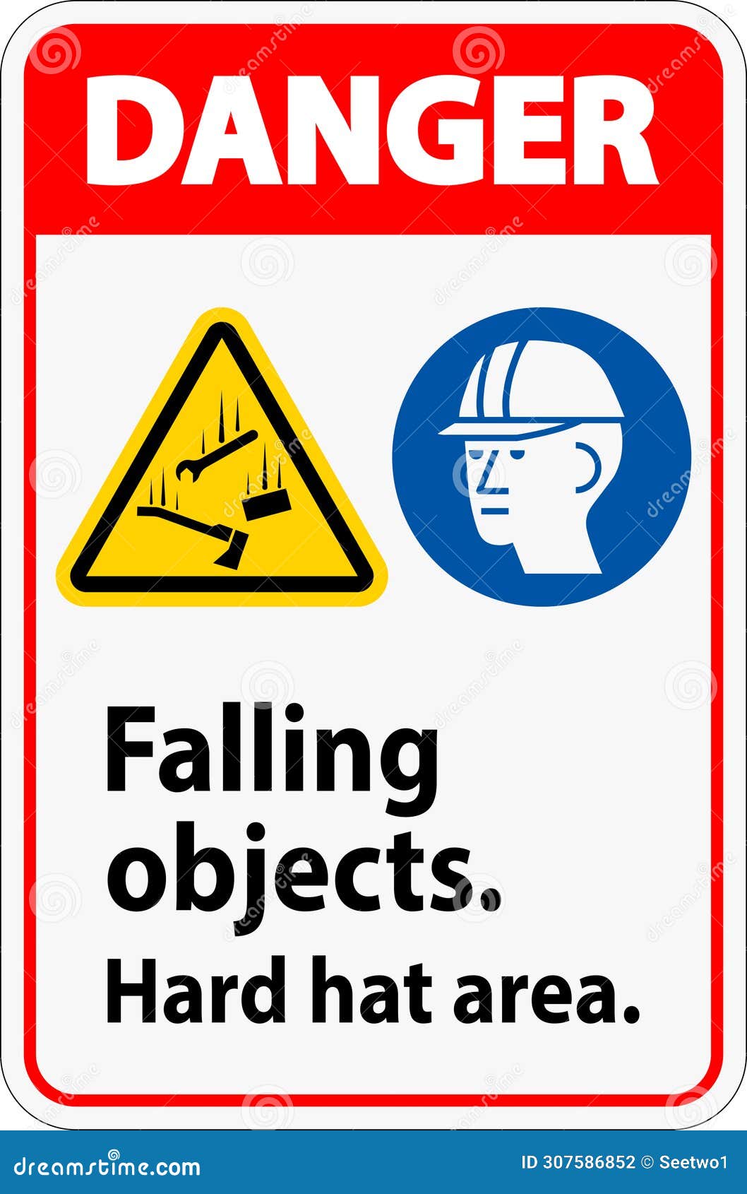 Danger Sign, Falling Objects Hard Hat Area Stock Vector - Illustration ...