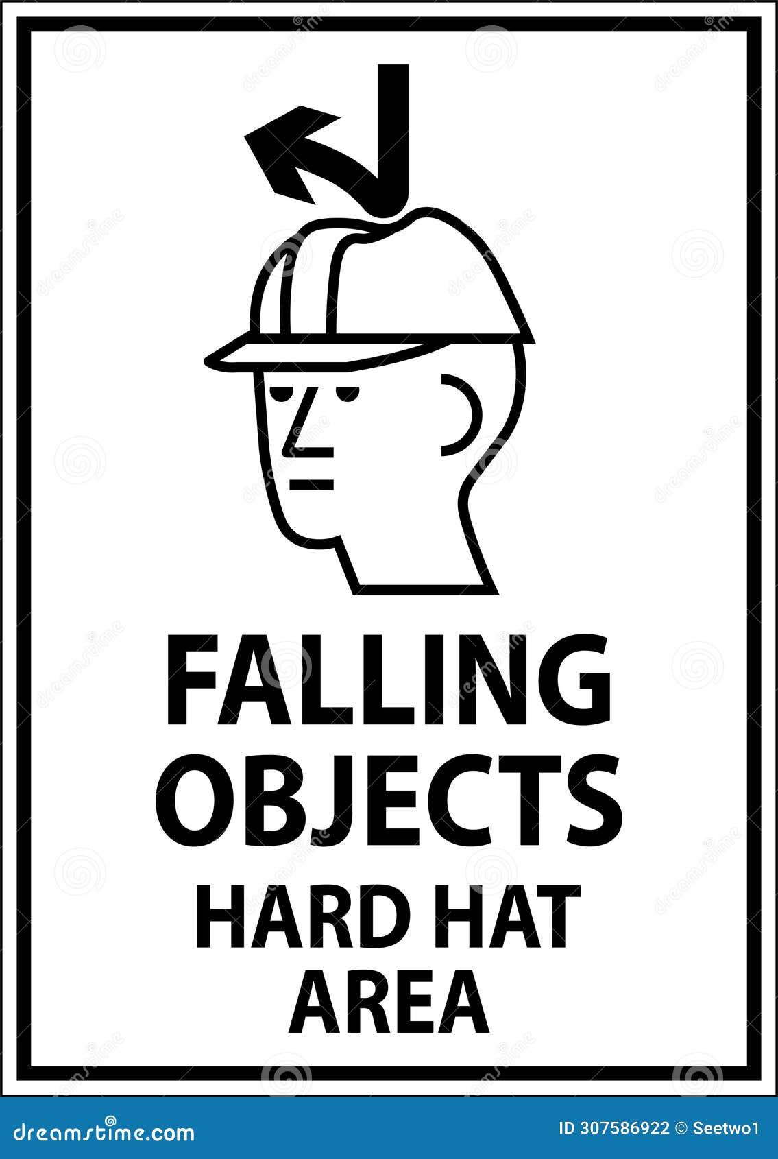 Danger Sign, Falling Objects Hard Hat Area Stock Vector - Illustration ...