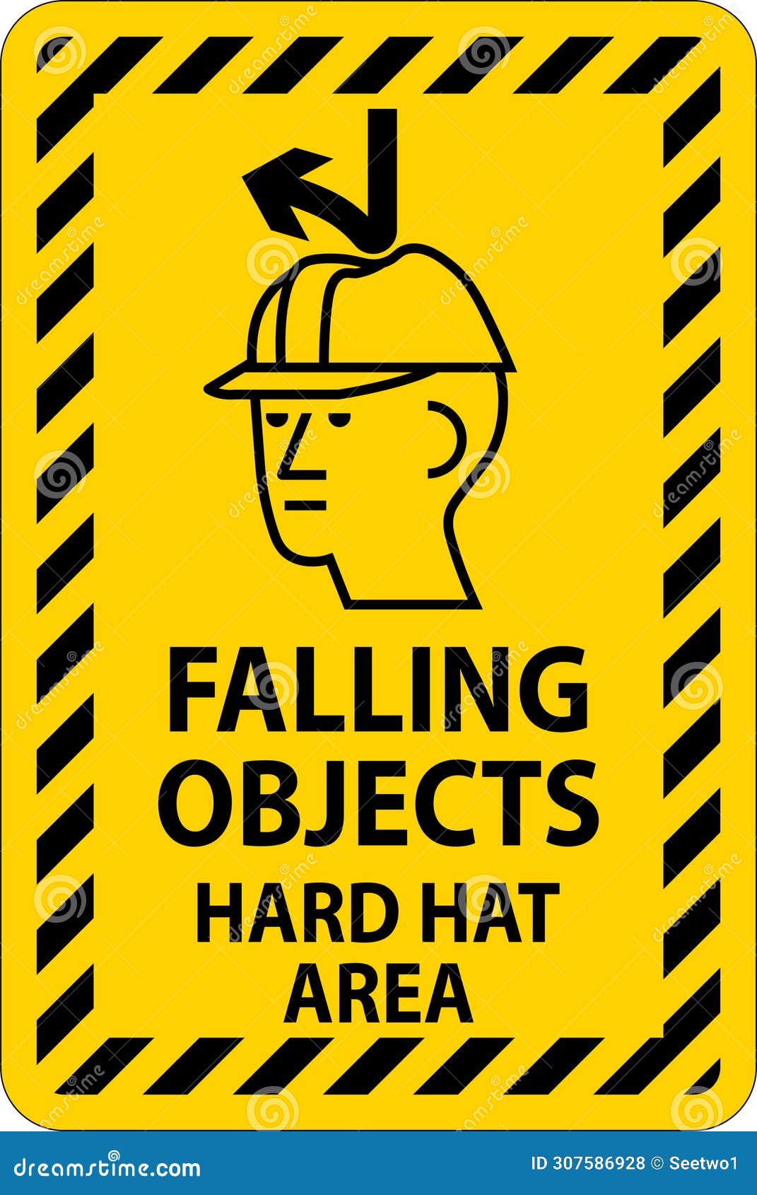 Danger Sign, Falling Objects Hard Hat Area Stock Vector - Illustration ...