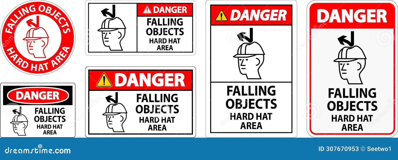 Danger Sign, Falling Objects Hard Hat Area Stock Vector - Illustration ...