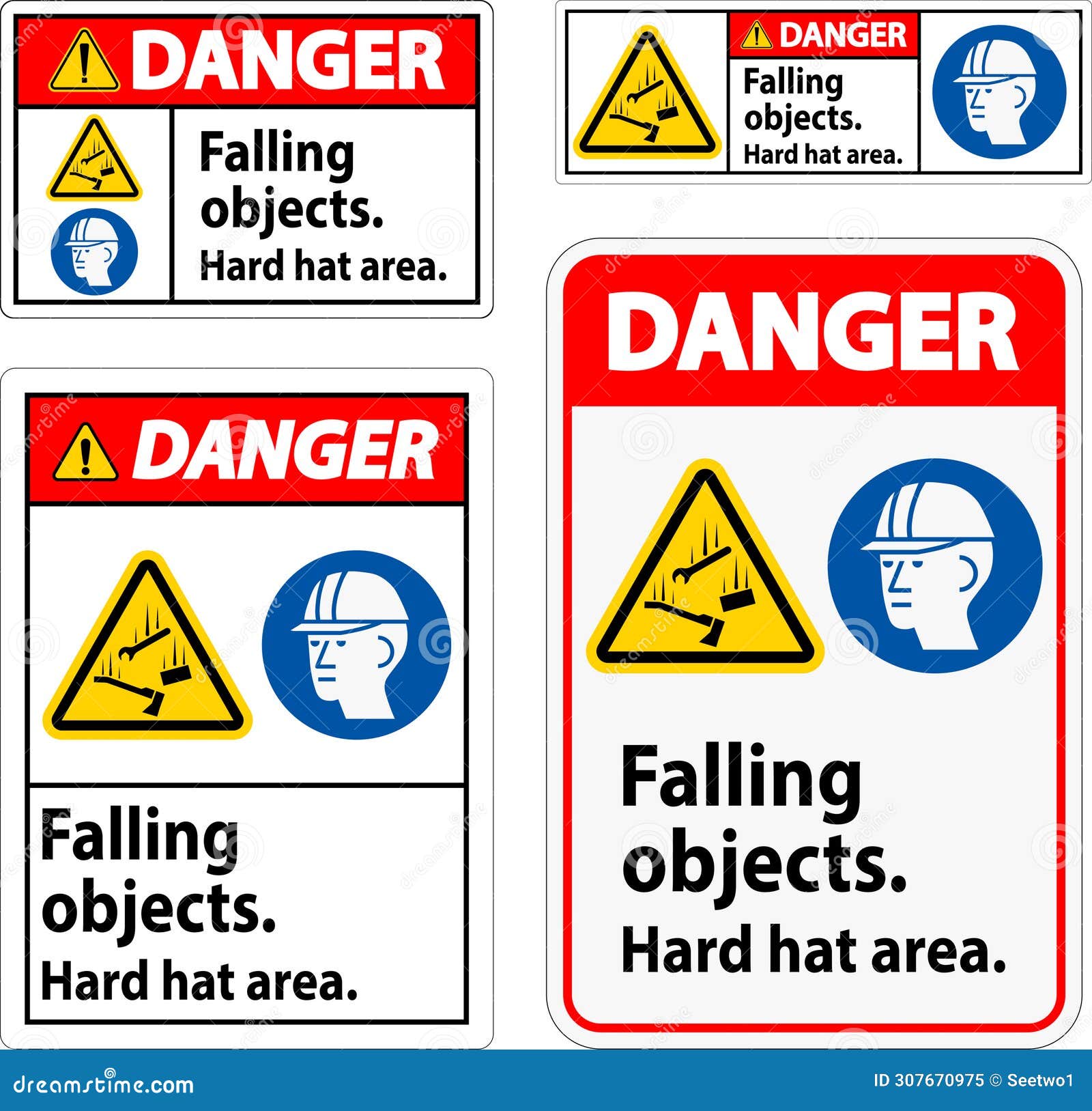Danger Sign, Falling Objects Hard Hat Area Stock Vector - Illustration ...