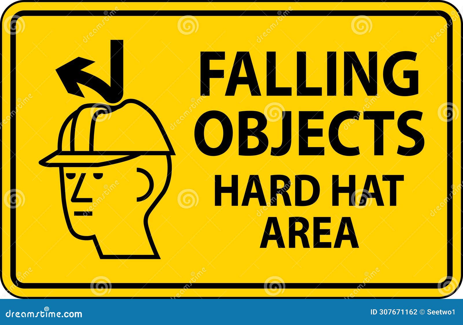 Danger Sign, Falling Objects Hard Hat Area Stock Vector - Illustration ...