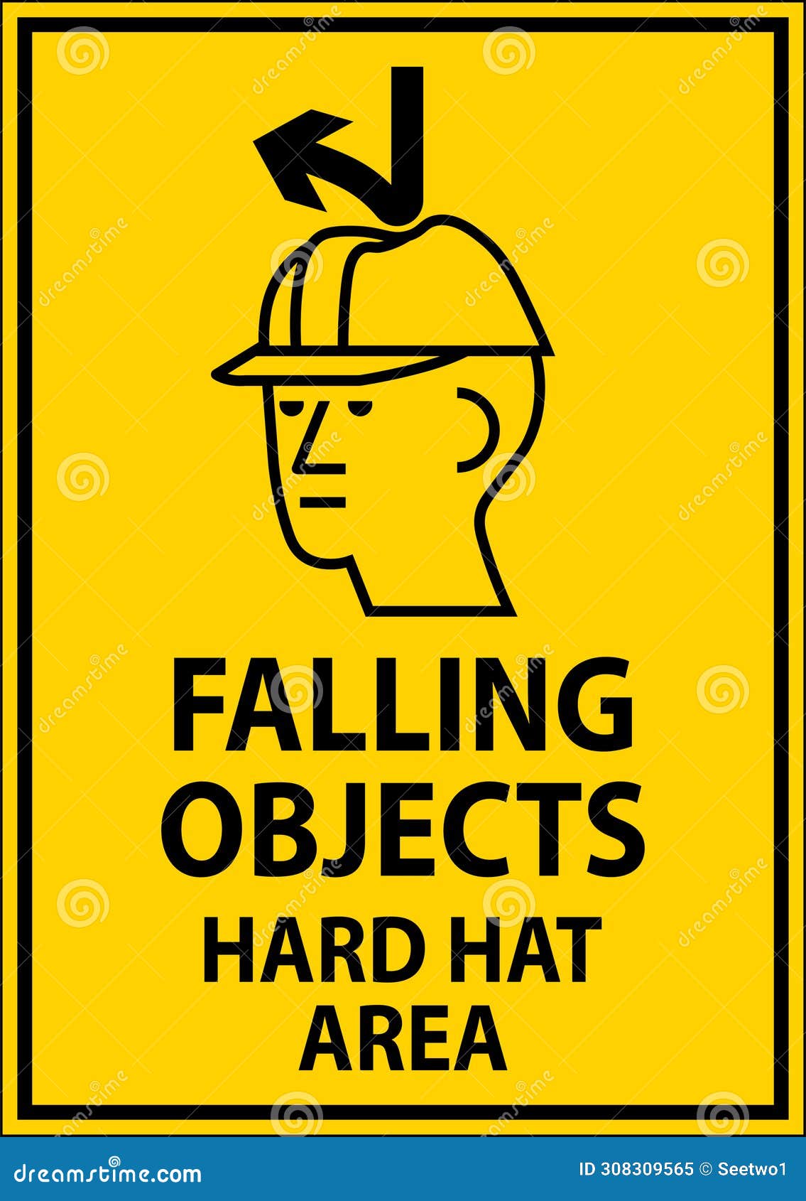 Danger Sign, Falling Objects Hard Hat Area Stock Vector - Illustration ...