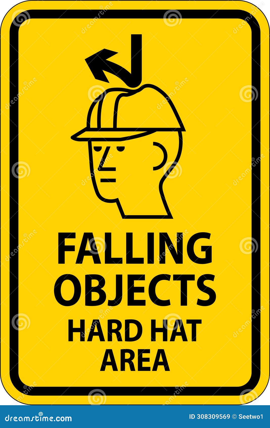 Danger Sign, Falling Objects Hard Hat Area Stock Vector - Illustration ...