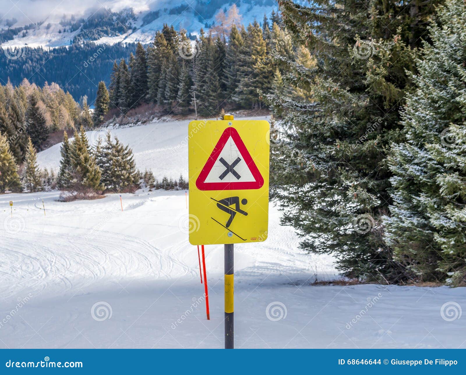 Danger Sign for High Speed on the Swiss Alps - 2 Stock Photo - Image of ...