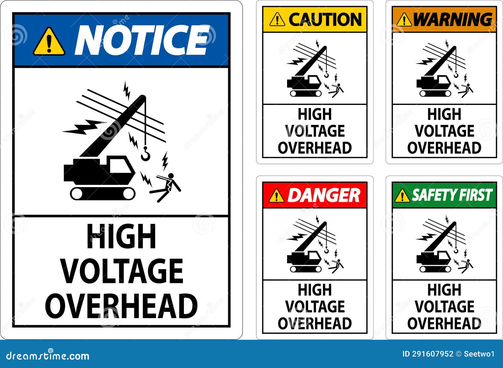 Danger Sign High Voltage Overhead Stock Vector - Illustration of ...