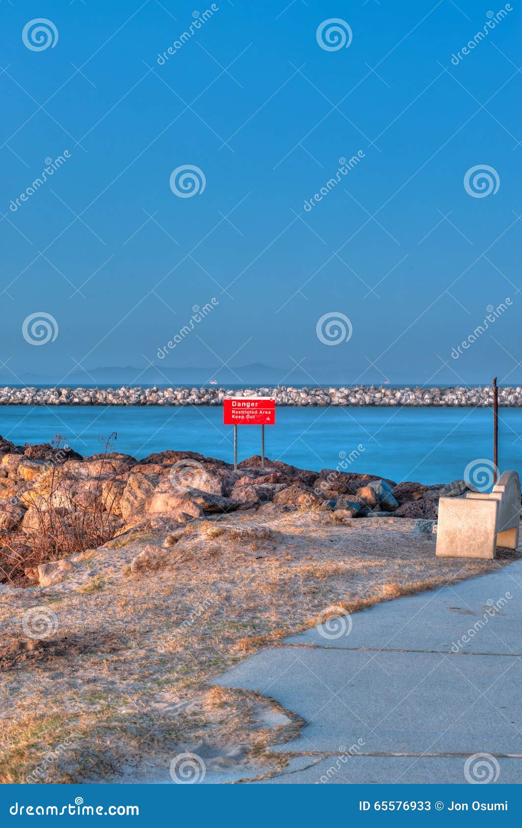Danger sign on the jetty stock image. Image of twilight - 65576933