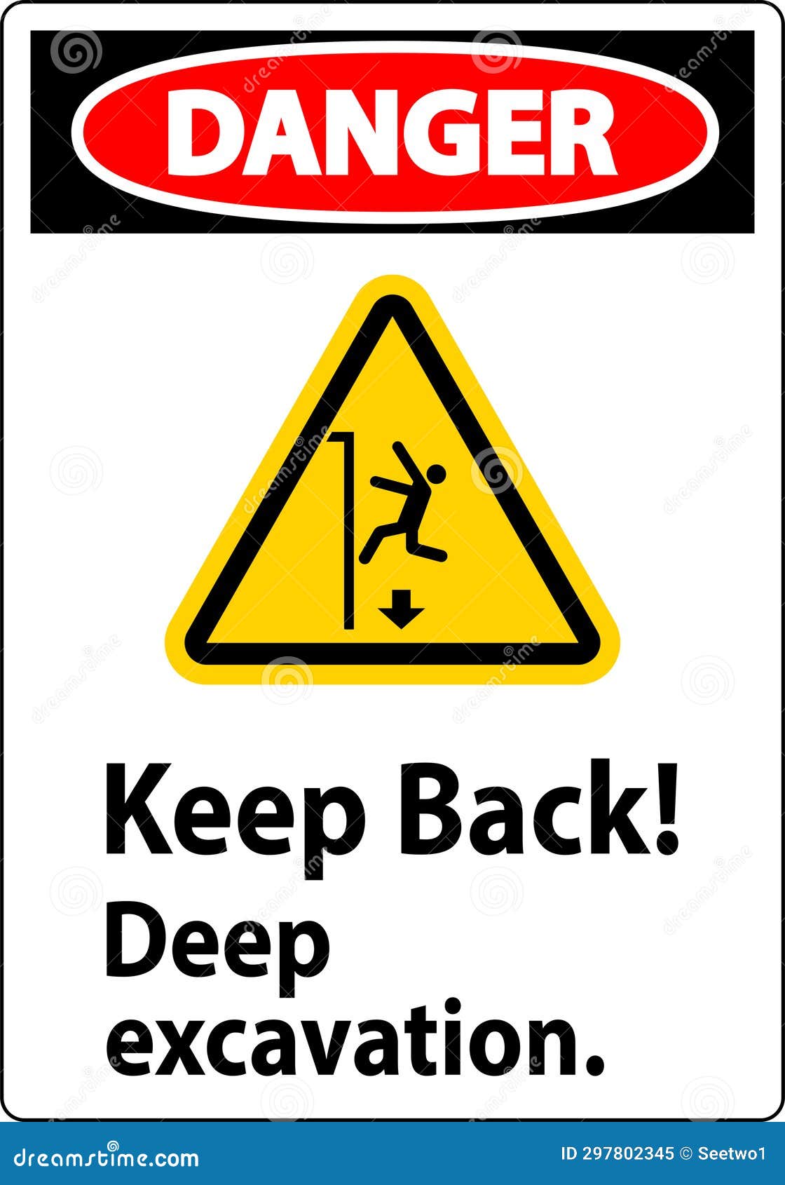 Danger Sign Keep Back Deep Excavation Stock Vector - Illustration of ...