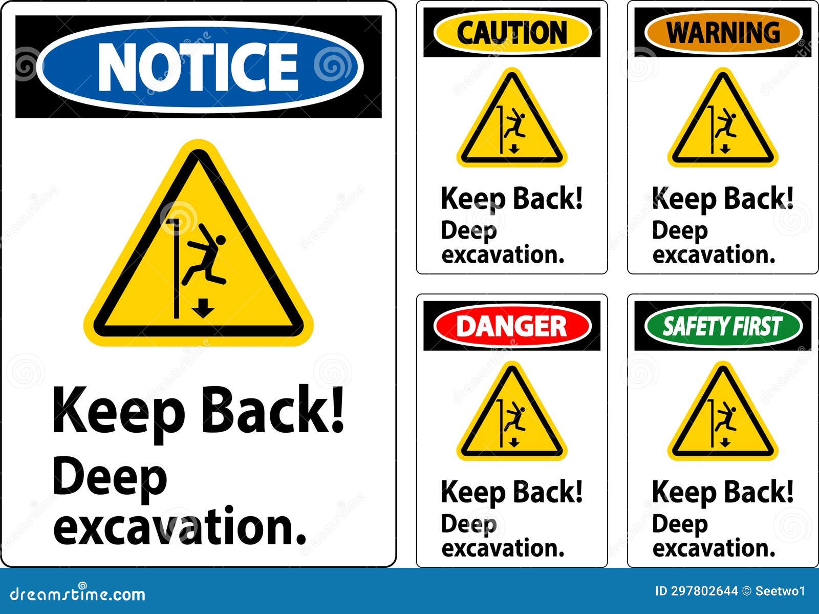 Danger Sign Keep Back Deep Excavation Stock Vector - Illustration of ...