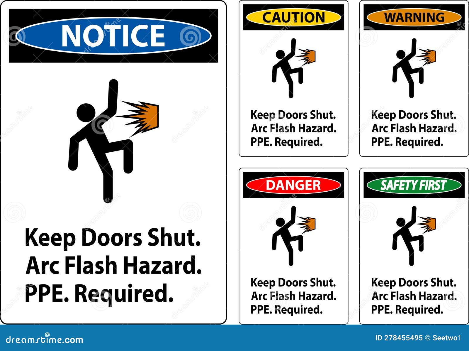 Danger Sign Keep Doors Shut Arc Flash Hazard PPE Required Stock Vector ...
