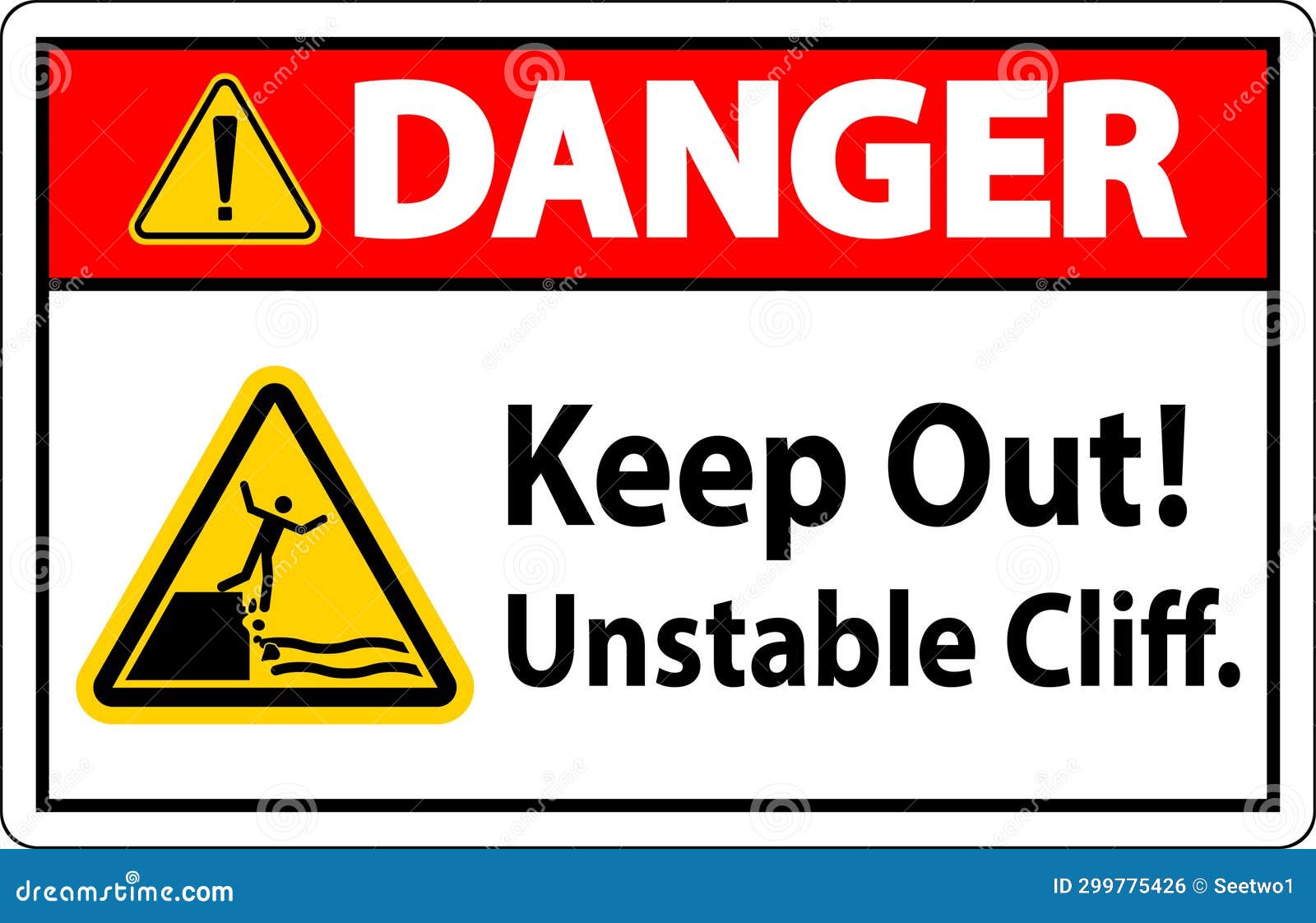 Danger Sign, Keep Out Unstable Cliff Stock Vector - Illustration of ...