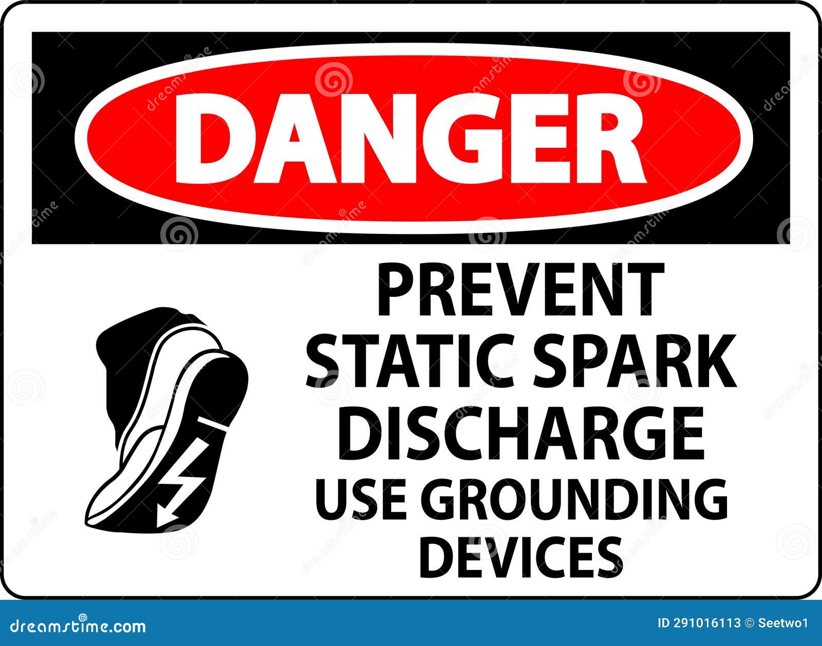 Danger Sign Prevent Static Spark Discharge, Use Grounding Devices Stock ...