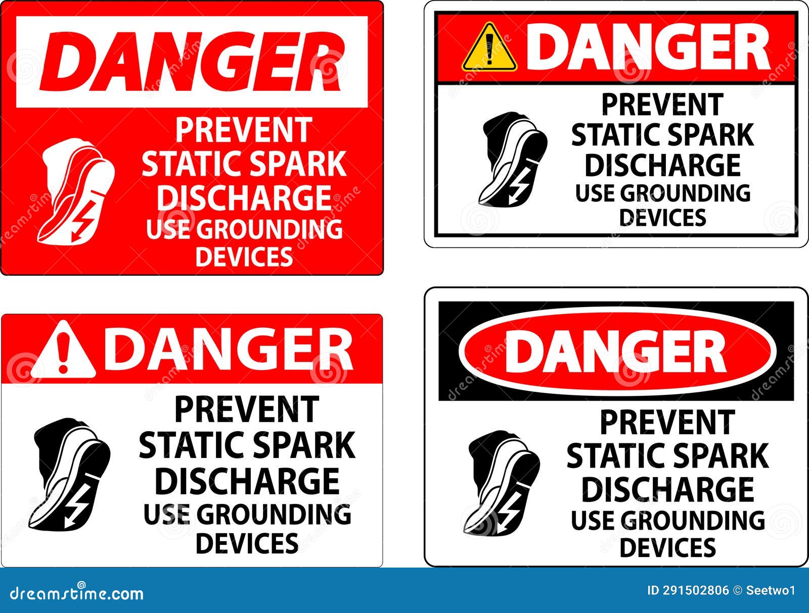 Danger Sign Prevent Static Spark Discharge, Use Grounding Devices Stock ...