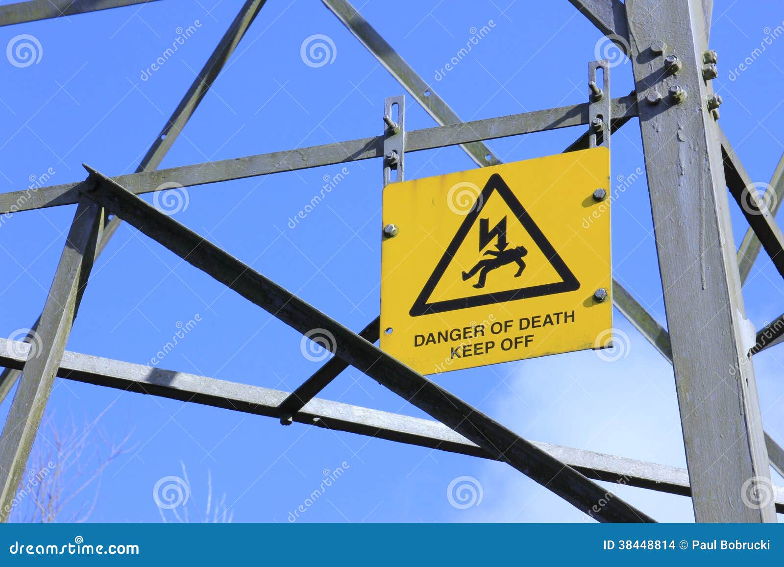 Danger sign on a pylon. stock photo. Image of symmetrical - 38448814