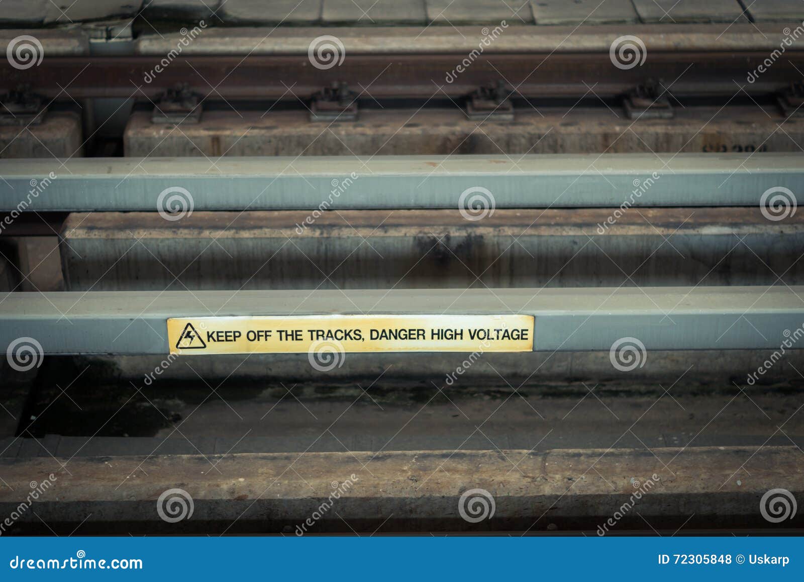 Danger Sign on Railtrack - Danger High Voltage Electricity Stock Photo ...
