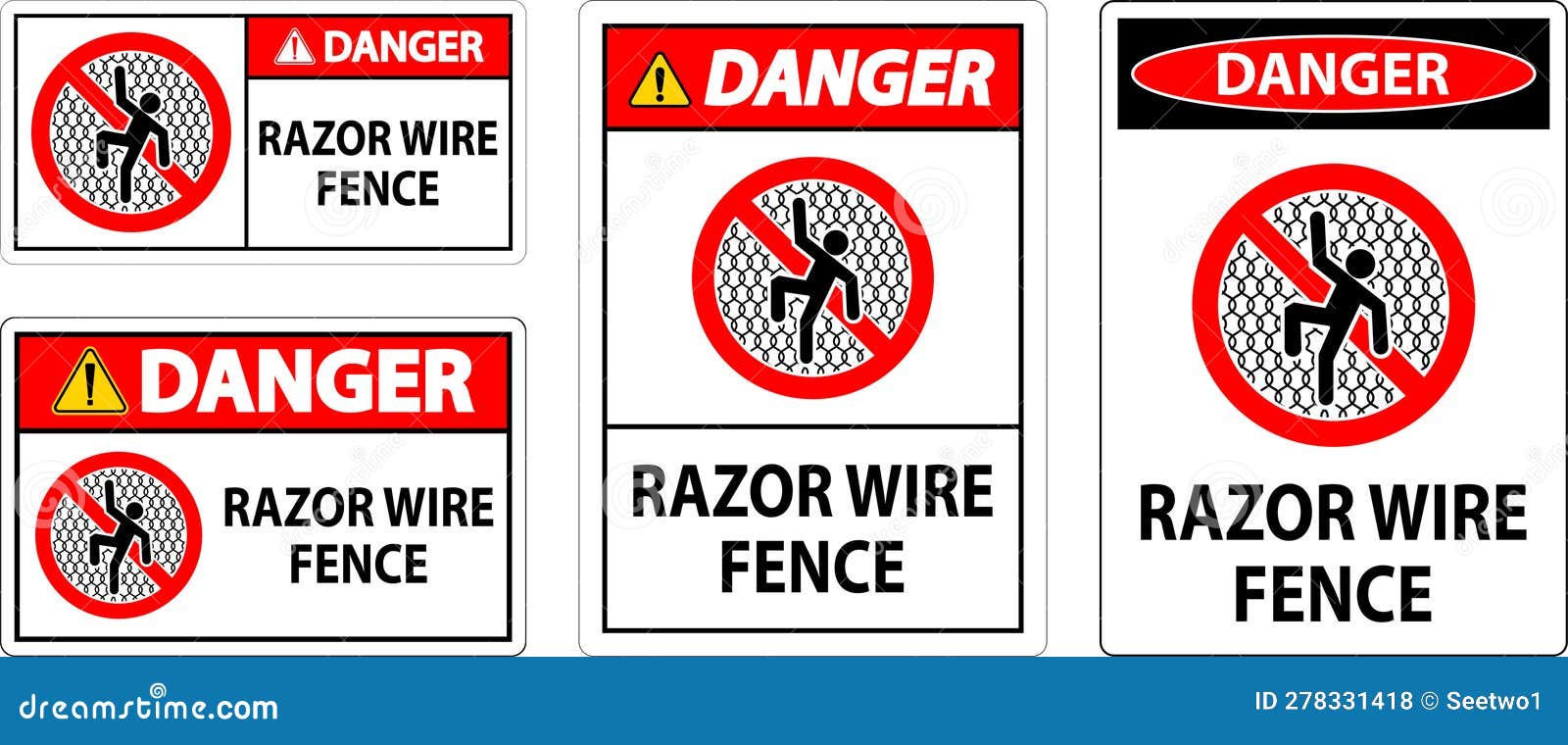 Danger Sign Razor Wire Fence on White Background Stock Vector ...