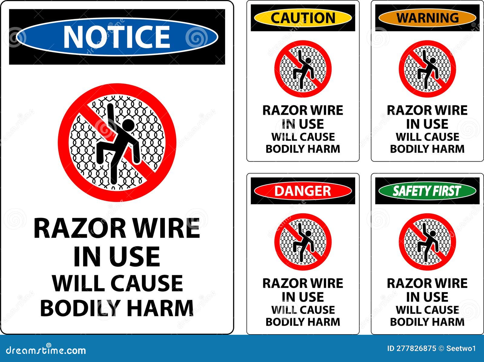 Danger Sign Razor Wire in Use Will Cause Bodily Harm Stock Vector ...