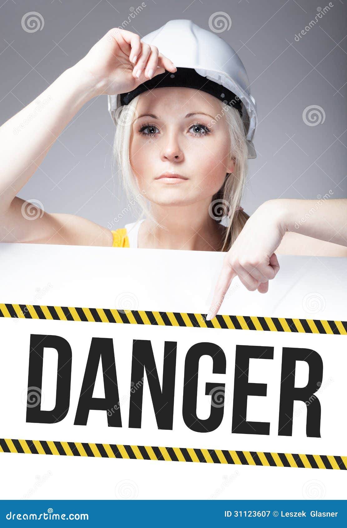 Danger Sign on Template Board, Worker Woman Stock Illustration ...