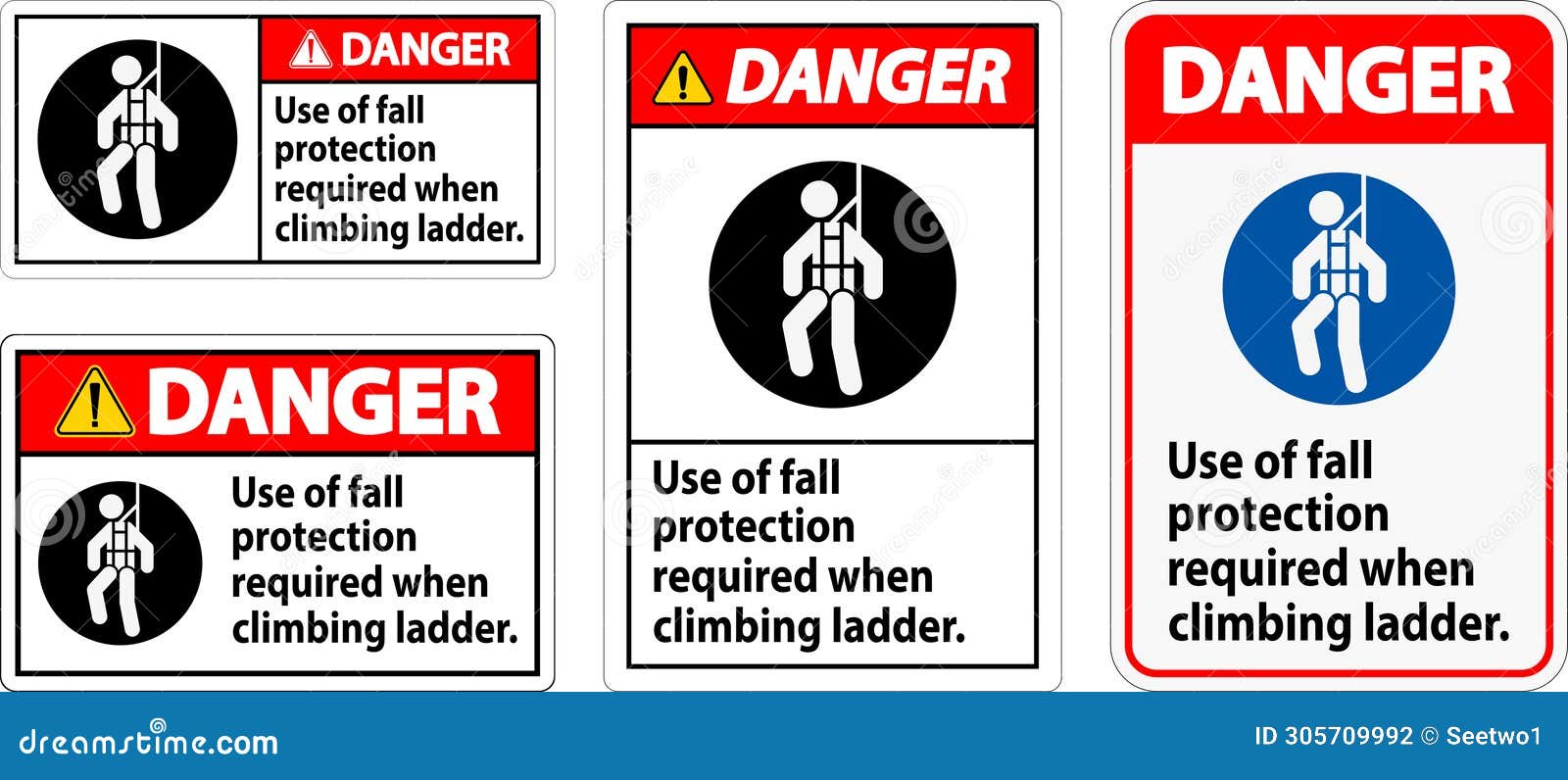 Danger Sign, Use of Fall Protection Required when Climbing Ladder Stock ...