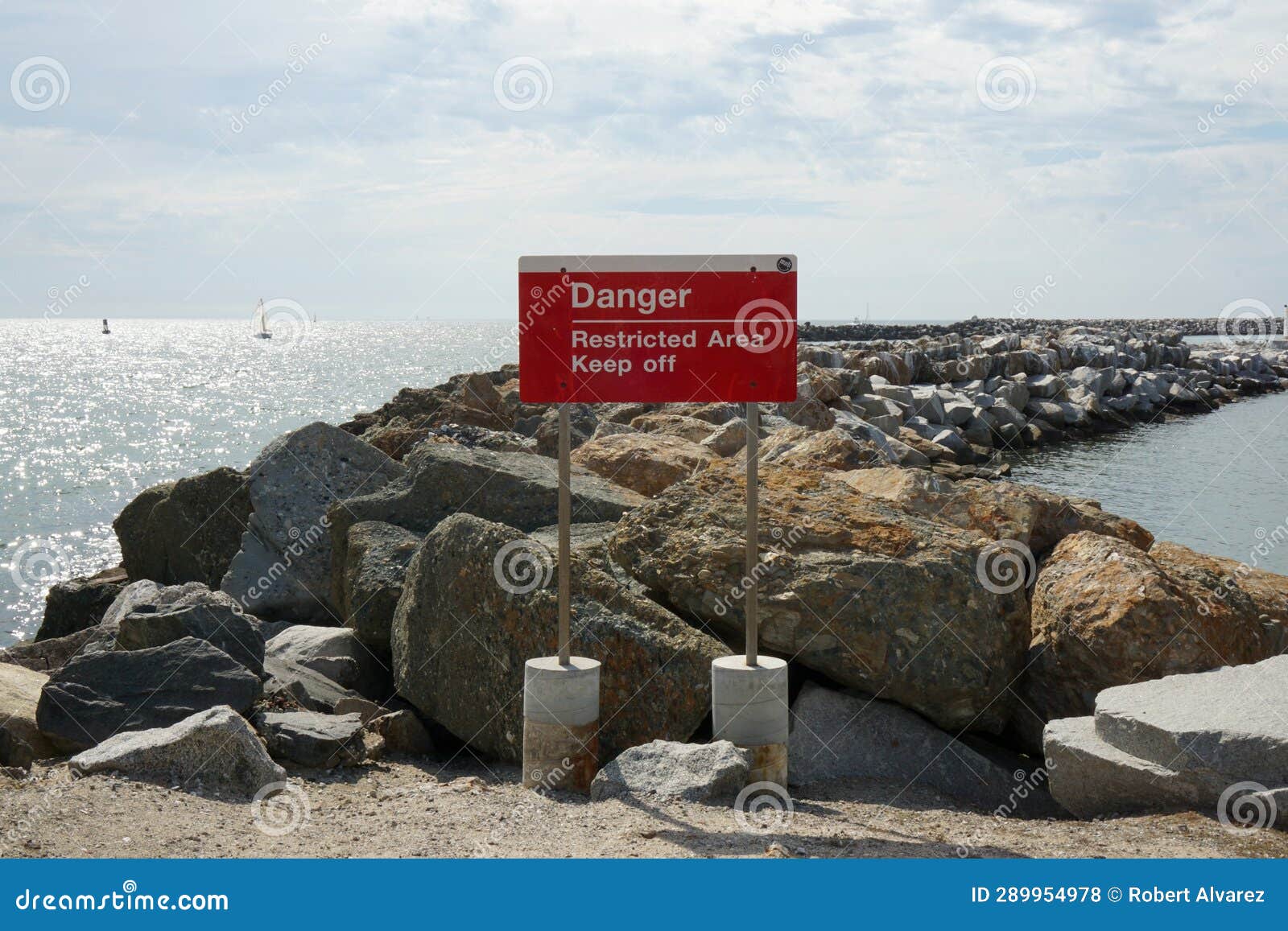 Danger Sign Warns People from Going Out on the Jetty. Editorial Stock ...