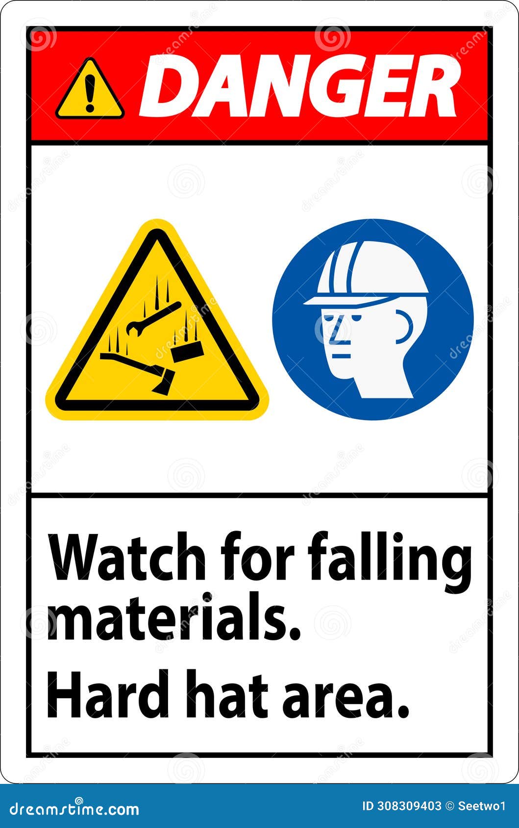 Danger Sign, Watch for Falling Materials, Hard Hat Area Stock Vector ...