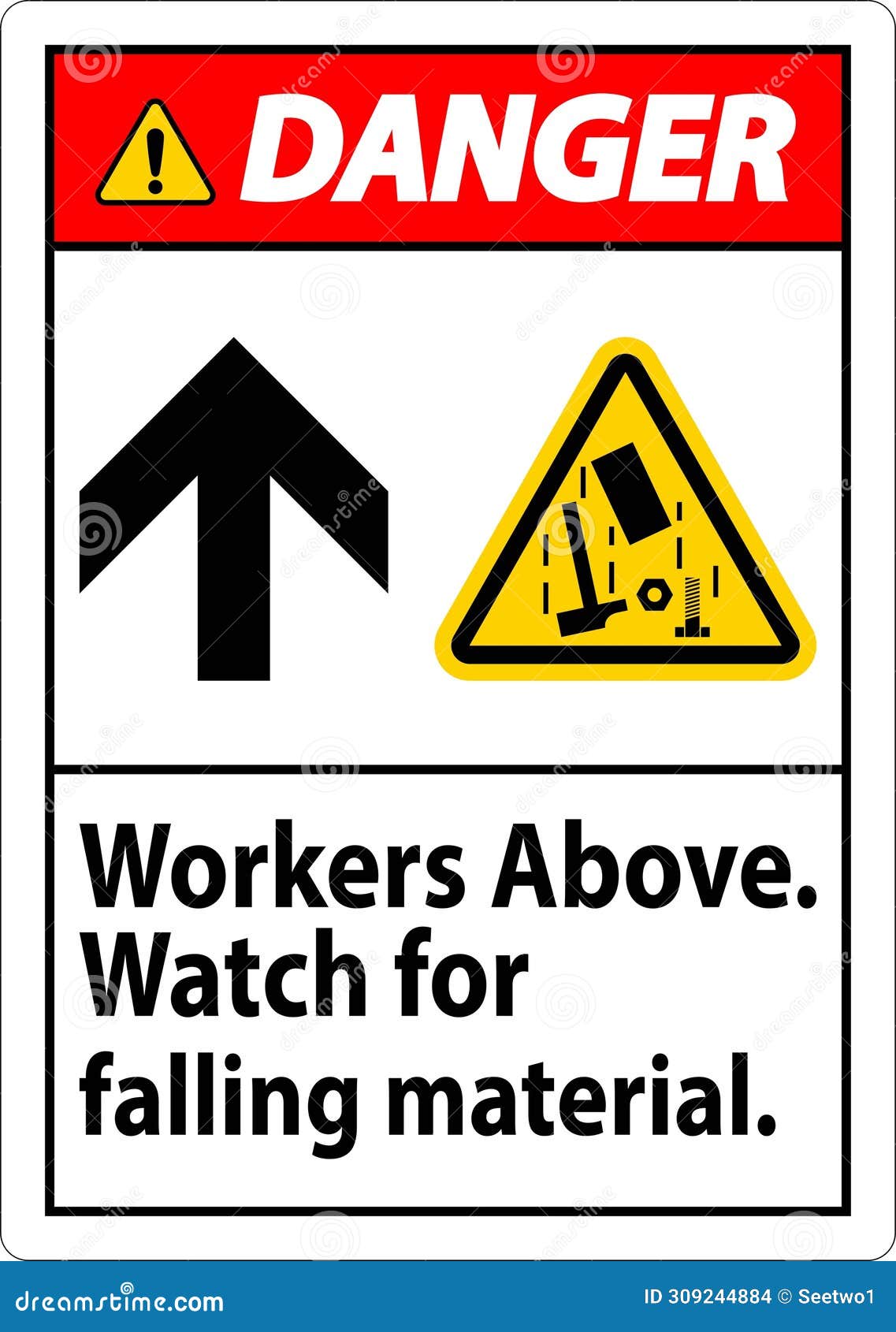 Danger Sign, Workers Above Falling Material Stock Vector - Illustration ...