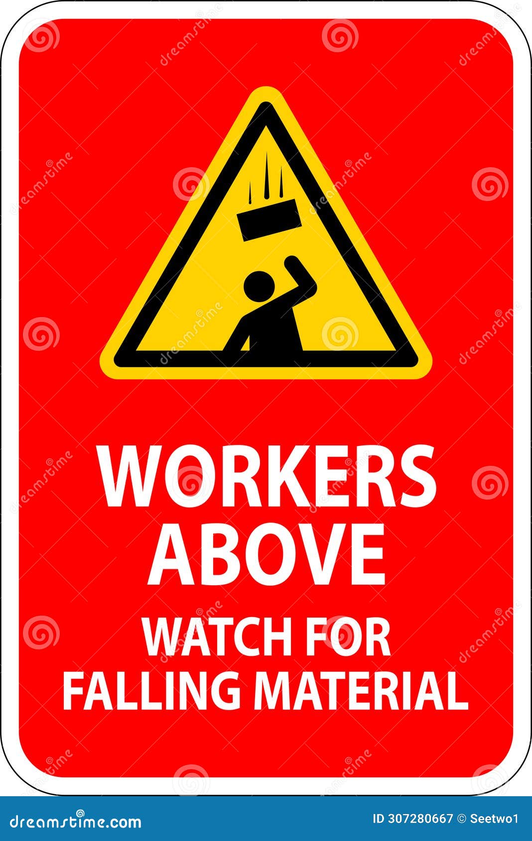 Danger Sign, Workers Above Watch for Falling Material Stock Vector ...