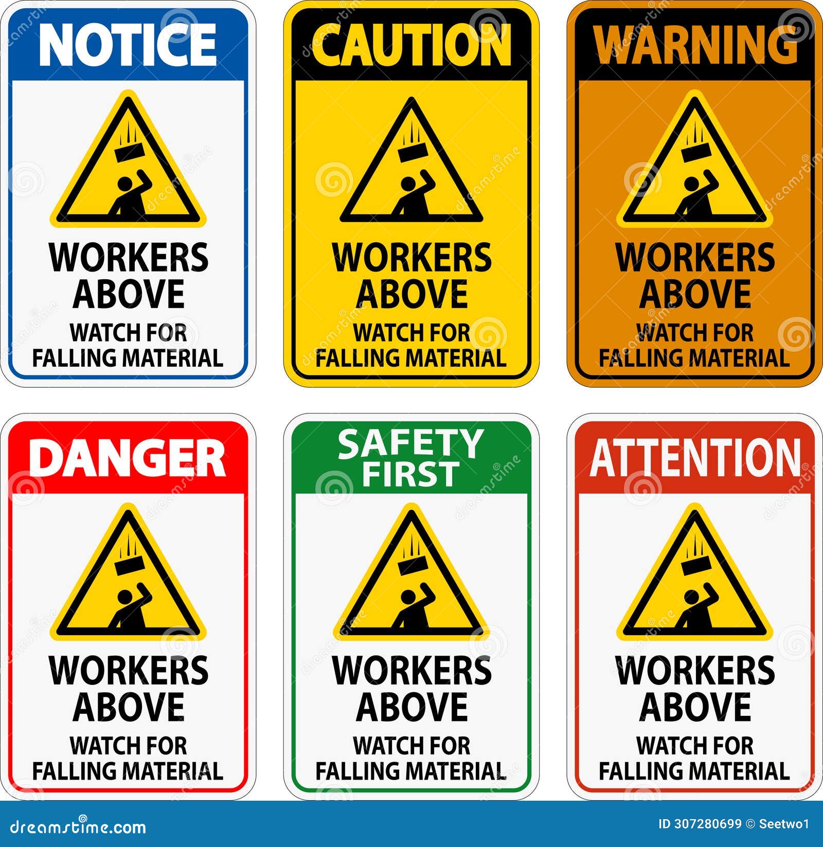 Danger Sign, Workers Above Watch for Falling Material Stock Vector ...