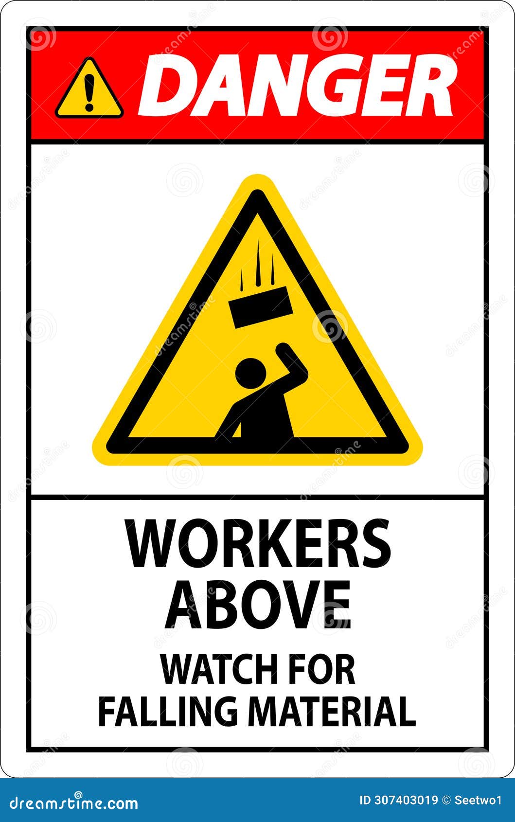 Danger Sign, Workers Above Watch for Falling Material Stock Vector ...