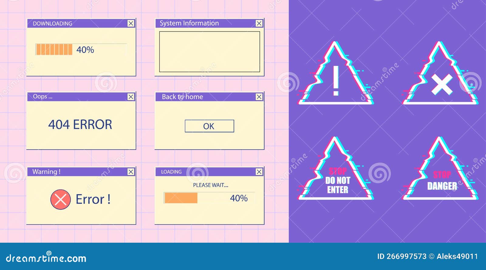 Danger Signs Classic Computer Window Operational Message Window Error Vector Illustration