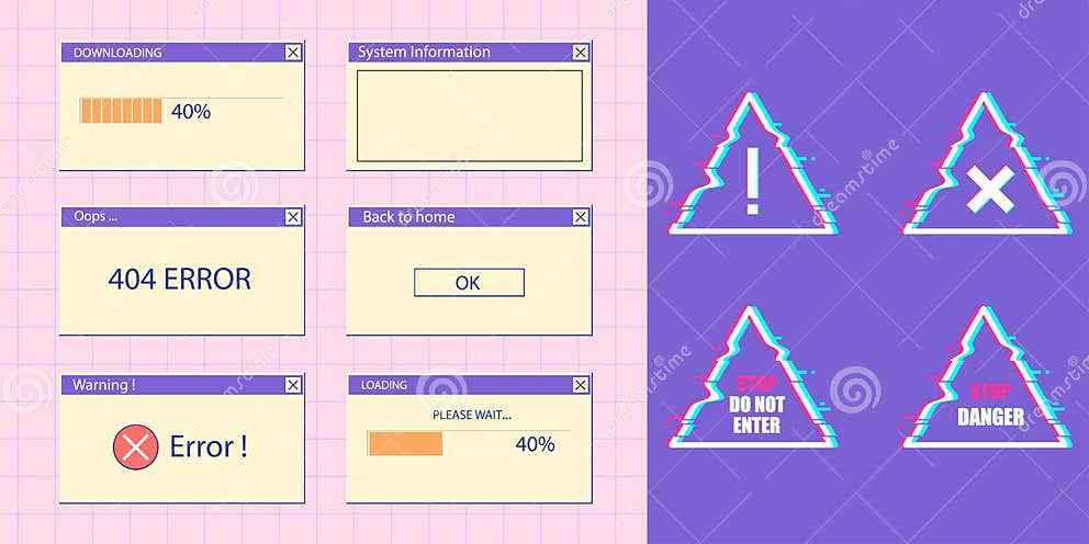 Danger Signs .Classic Computer Window.Operational Message .Window Error ...