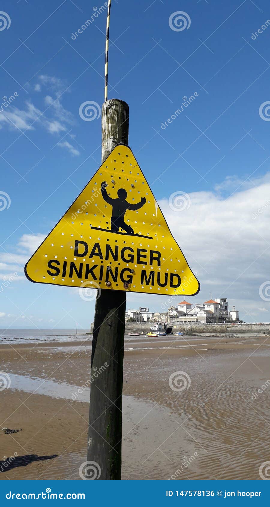 Danger Sinking Mud Sign Weston Beach Stock Photo - Image of beach ...