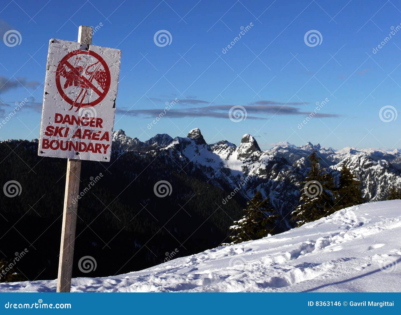 Danger ski area boundary stock photo. Image of pine, white - 8363146