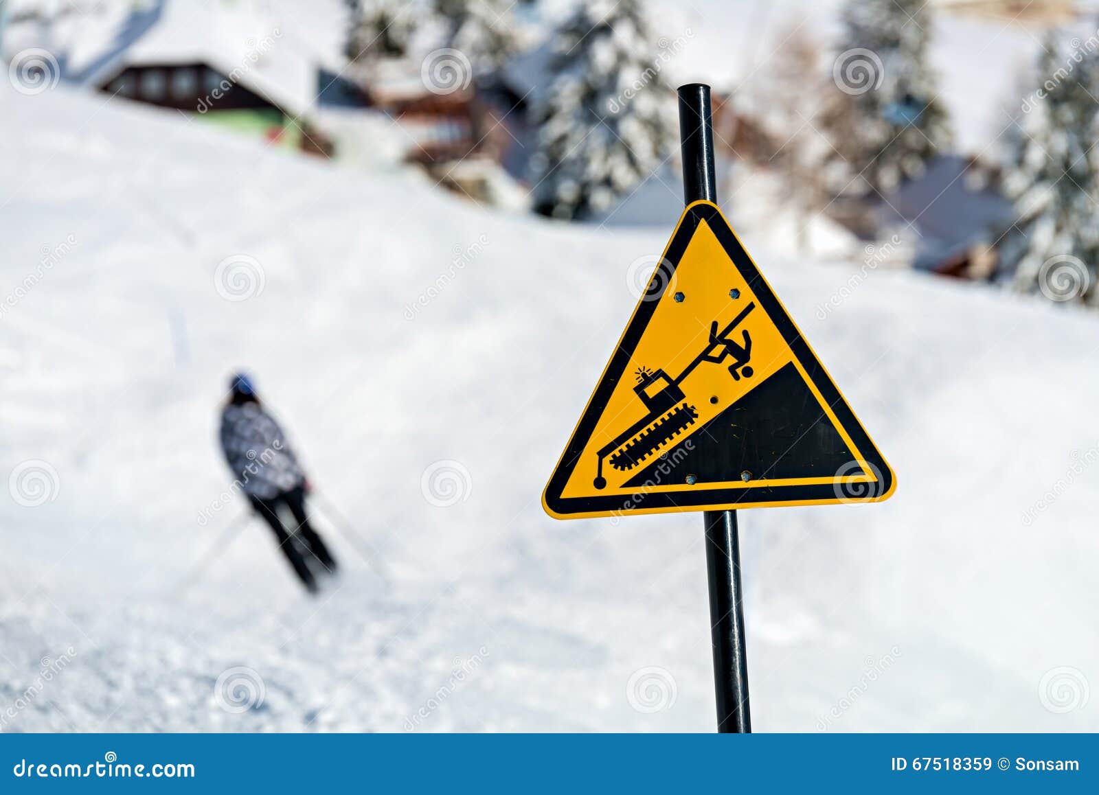 Danger! Snowcat Sign on a Ski Area Stock Image - Image of snow, people ...