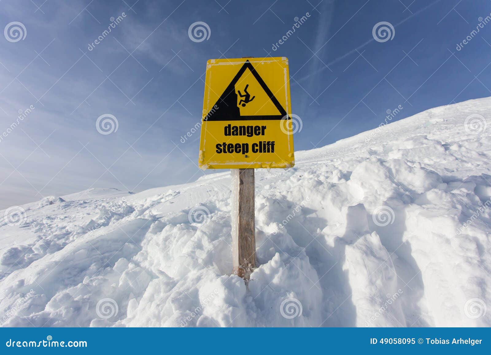 Danger Steep Cliff Mountain Sign Stock Image - Image of alpine, cold ...