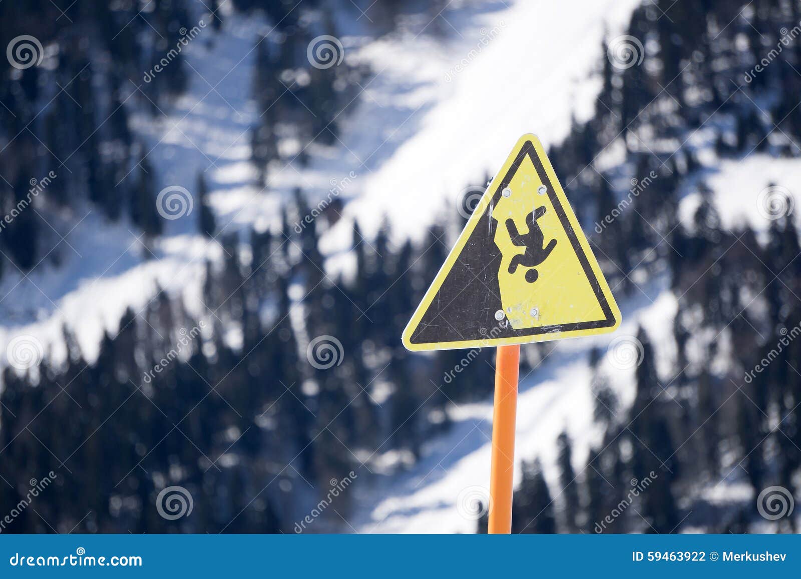 Danger Steep Cliff Mountain Sign Stock Photo - Image of krasnaya ...