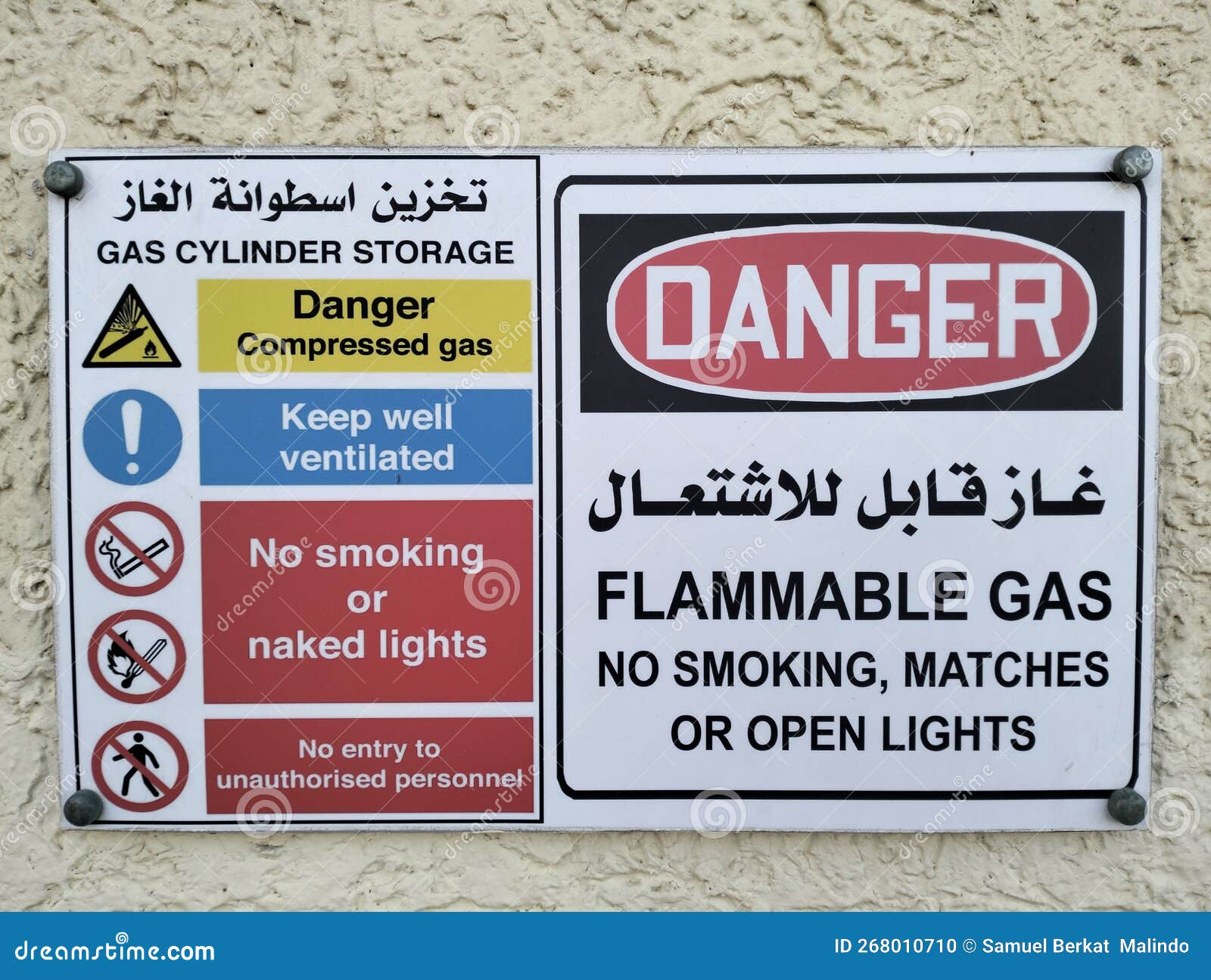 Danger Flammable Gas Warning Caution Sign On Wooden Door Stock ...