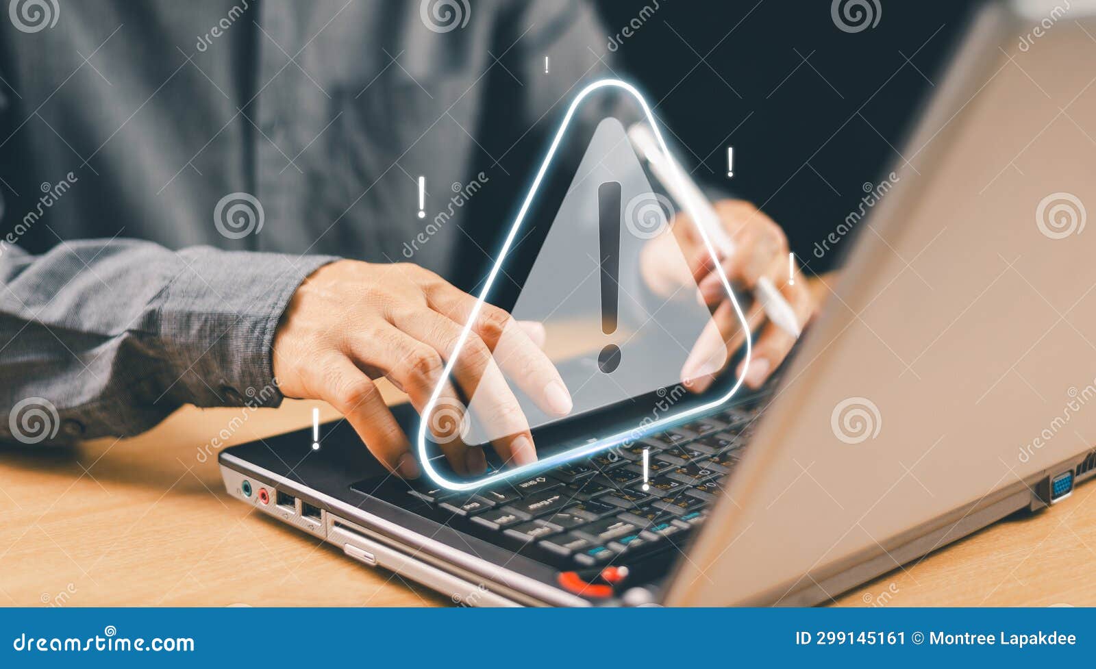 Danger System Warning Hacked Alert on Computer Screen Stock Image ...