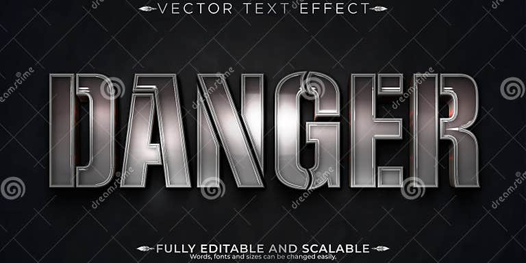 Danger Text Effect, Editable Metallic and Shiny Text Style Stock Vector ...