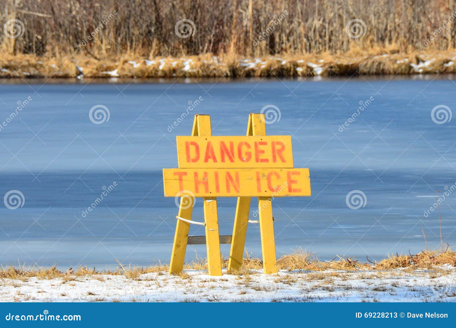 Danger thin ice sign stock image. Image of snow, warning - 69228213