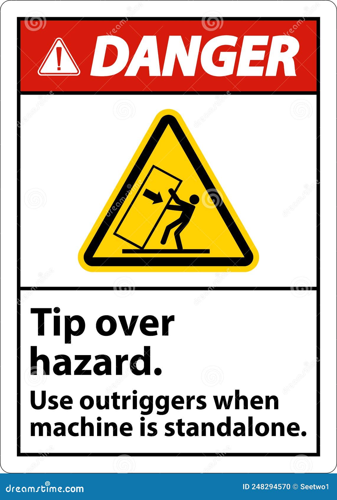 Danger Tip Over Hazard Use Outriggers Label on White Background Stock ... Danger Tip Over Hazard Use Outriggers Label on White Background Stock ...