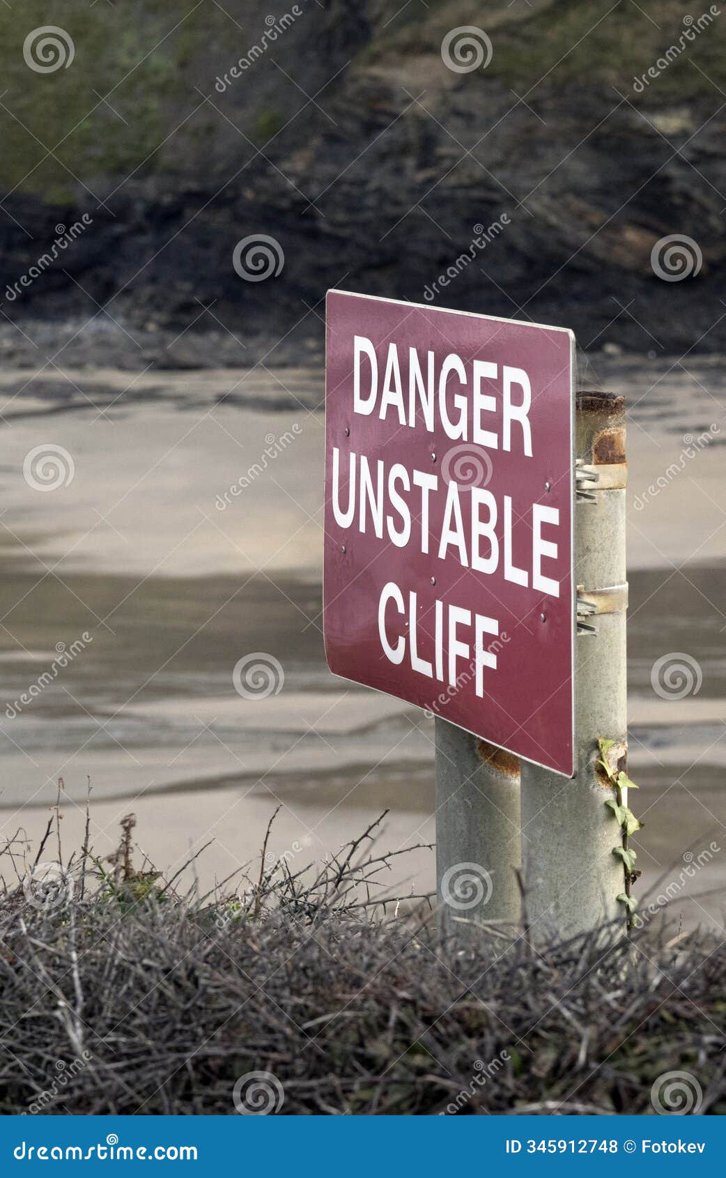 Danger Unstable Wall Sign Beside A Boundary Wall Stock Photography ...