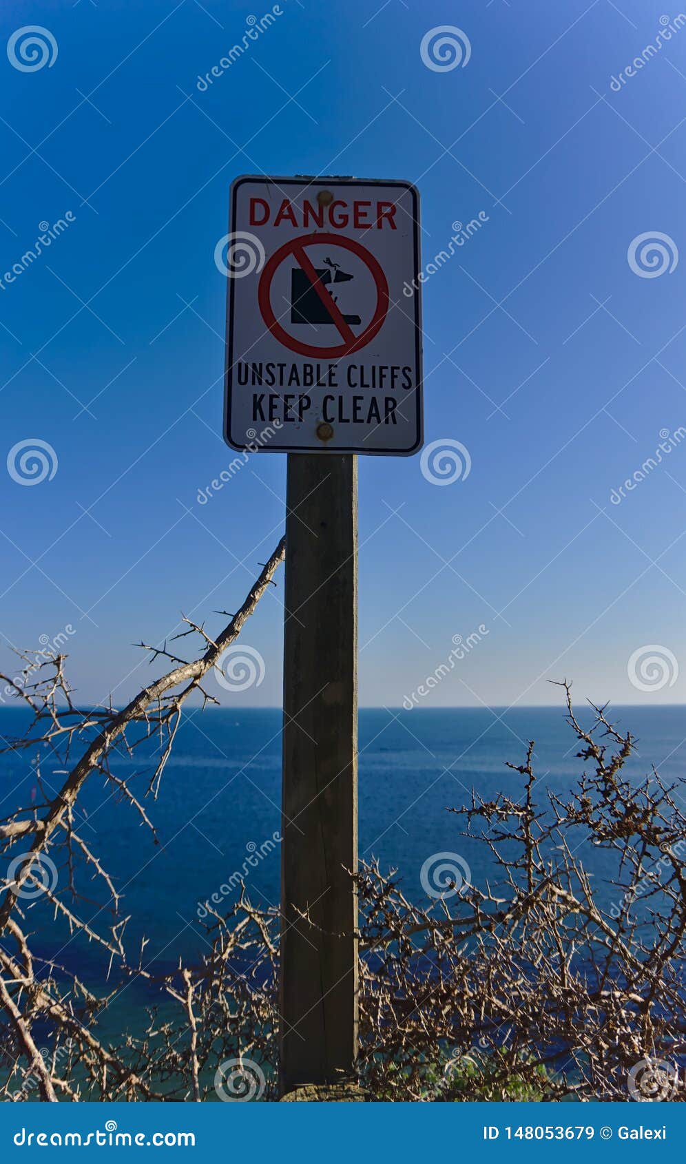 Danger, Unstable Cliff, Keep Clear, Private Property Sign On A Fence ...
