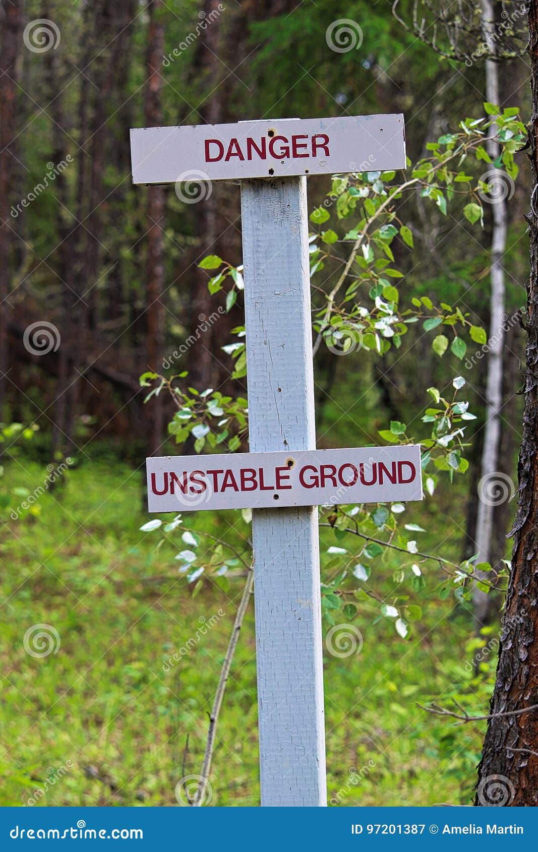 A Danger, Unstable Ground Sign Along a Hiking Trail Stock Image - Image ...