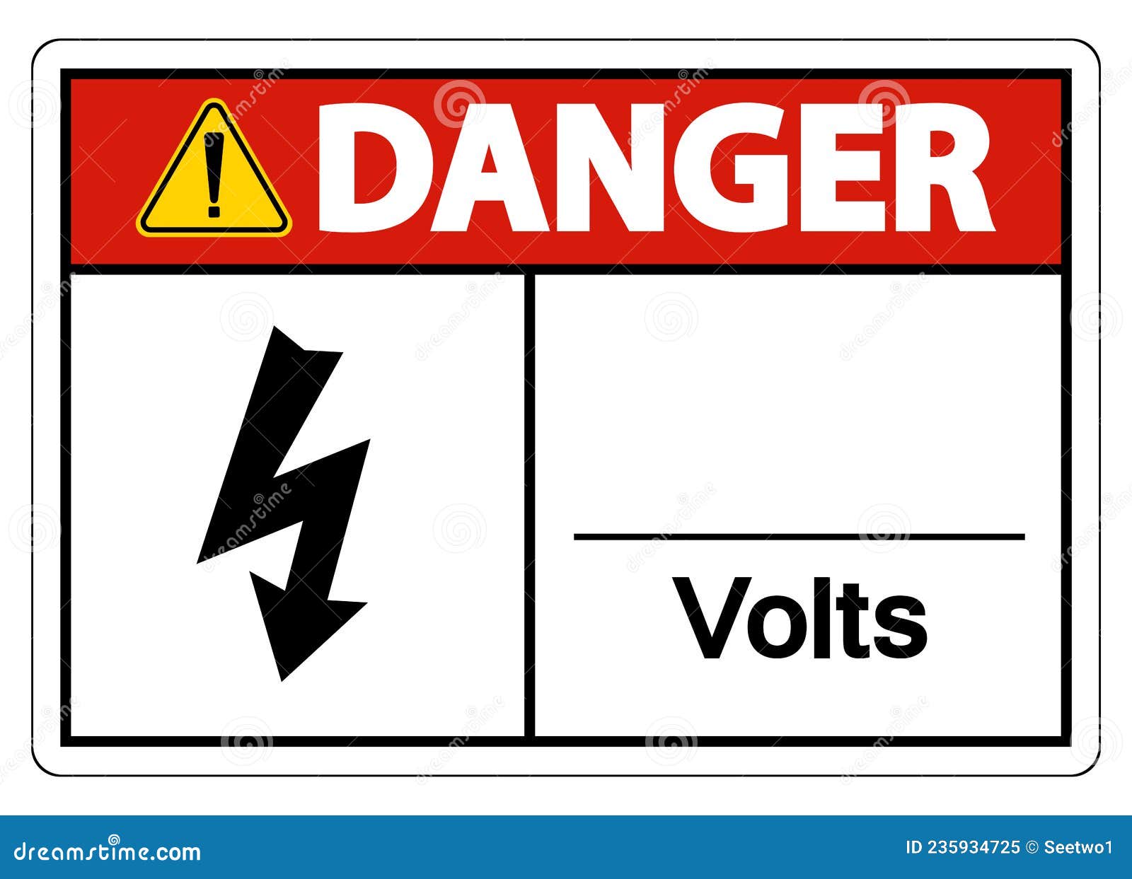 Danger Volts Symbol Sign on White Background Stock Vector ...