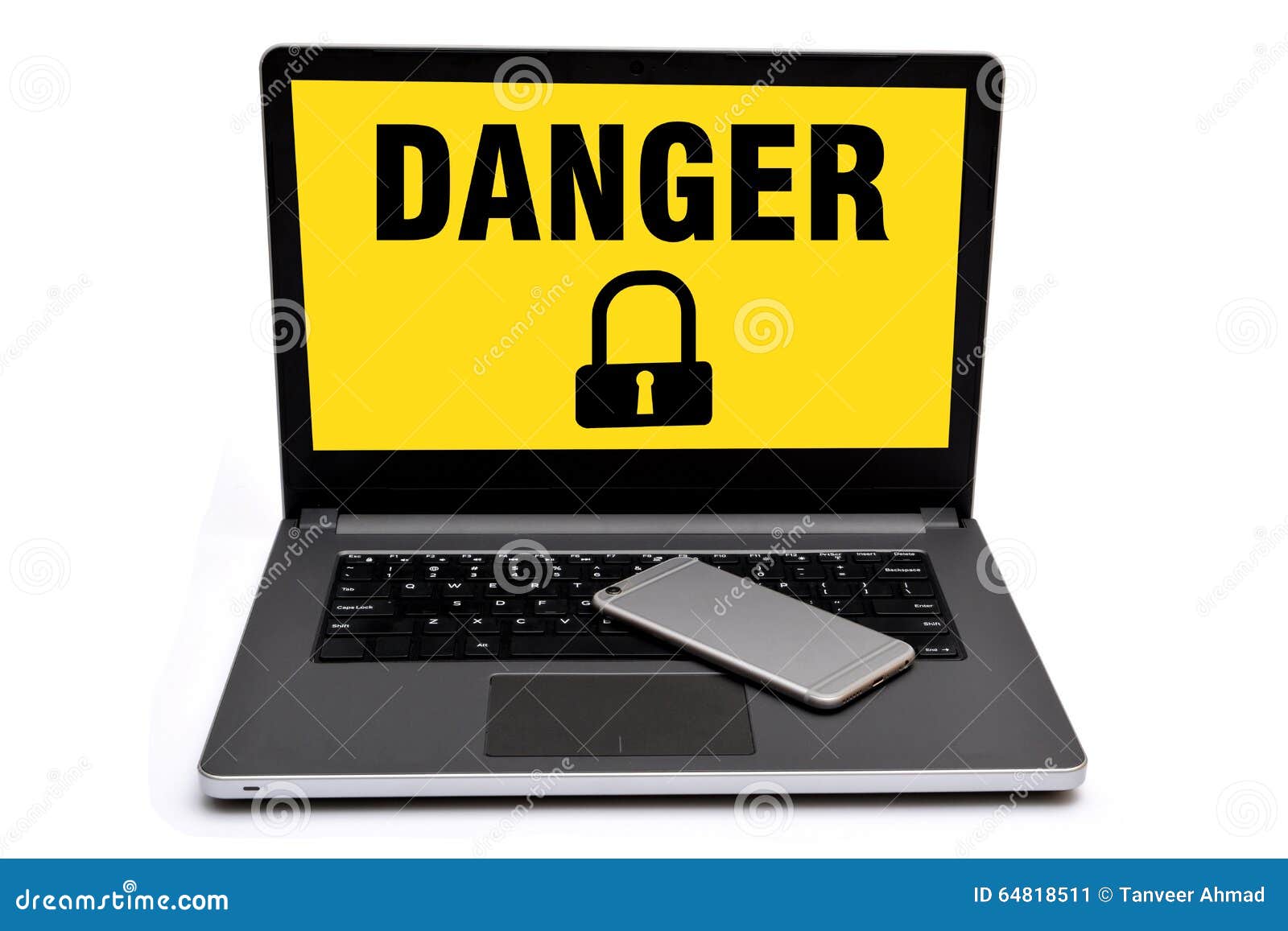 Danger Vulnerable Sign Lock with Laptop and Smart Stock Image - Image ...