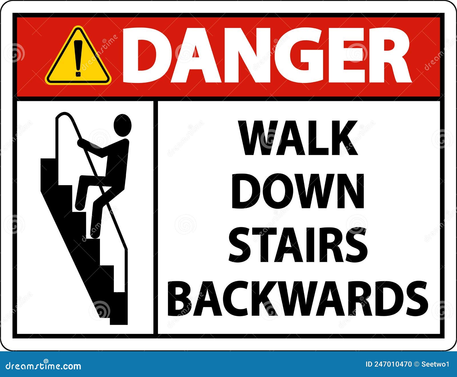 Danger Walk Down Stairs Backwards Sign Stock Vector - Illustration of ...