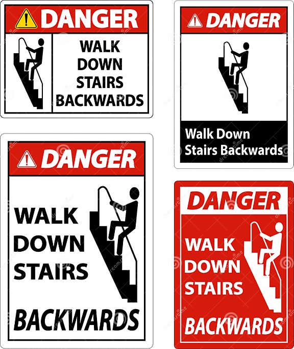 Danger Walk Down Stairs Backwards Sign Stock Vector - Illustration of ...