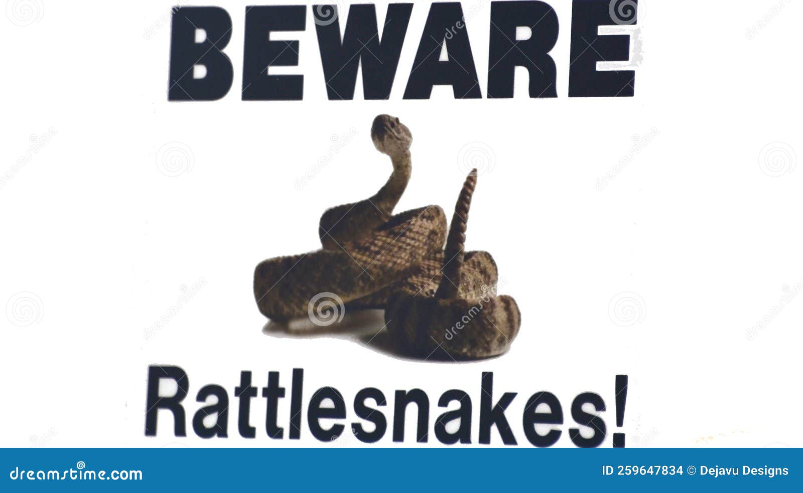 Danger Warning Beware of Rattlesnakes on a Sign Stock Photo - Image of ...