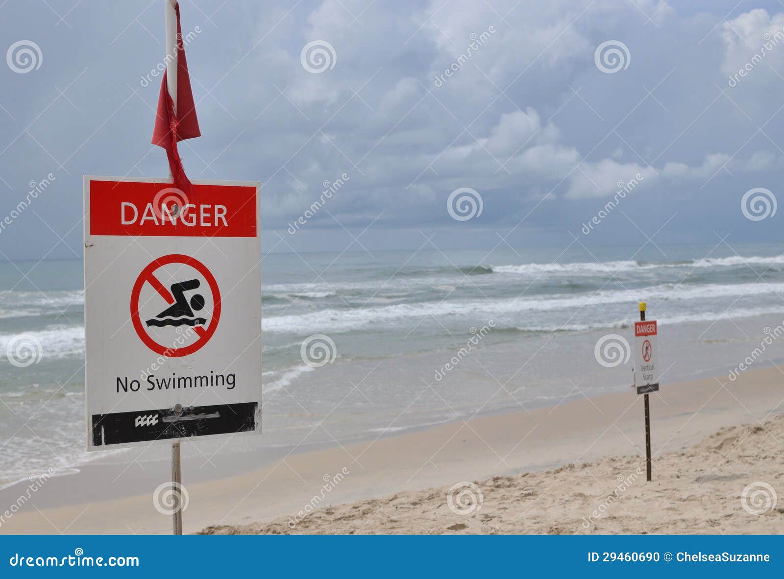 Danger and Warning Sign Along Beach Front Stock Photo - Image of nature ...
